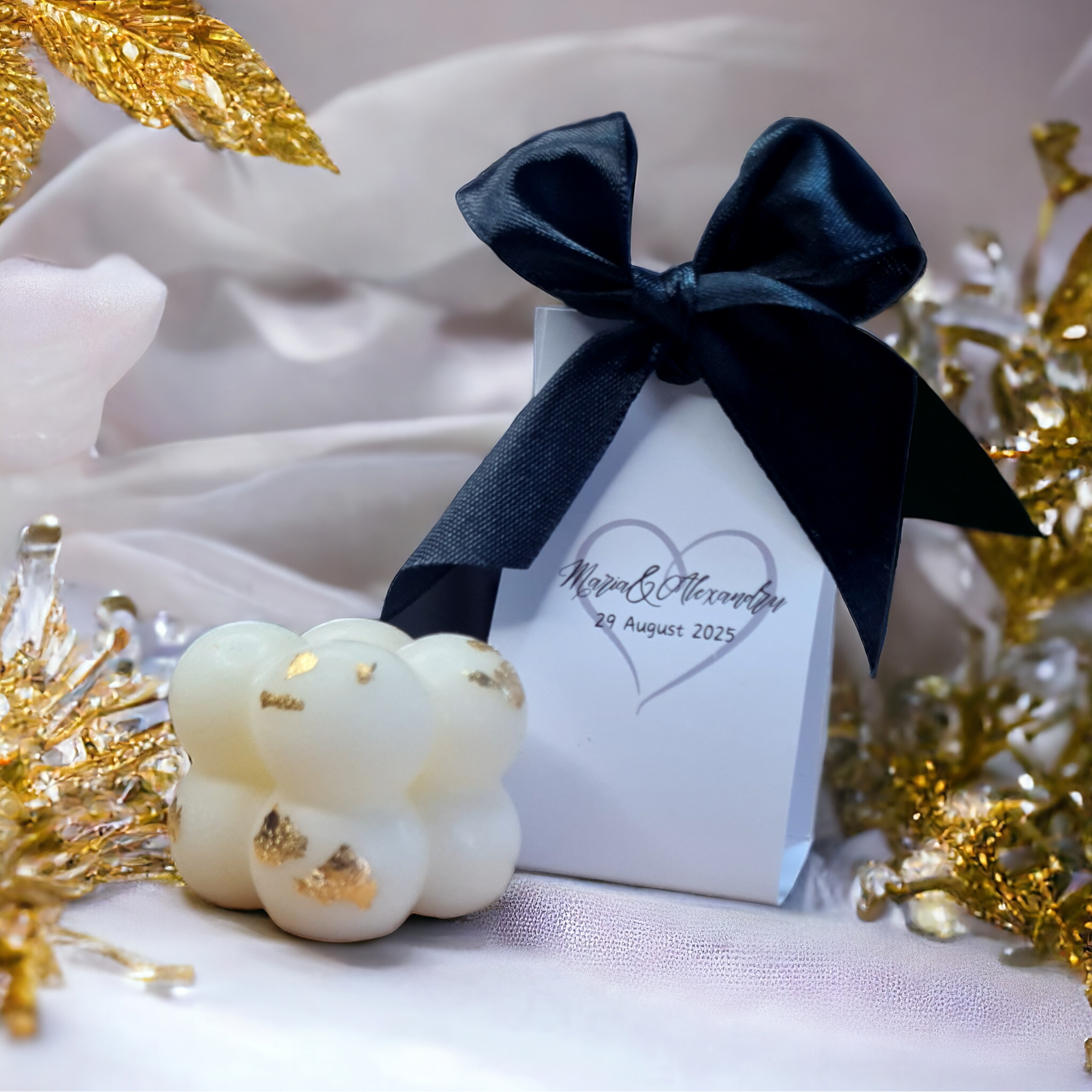 Marturii nunta sau botez elegante, personalizate, cu foita de aur ...